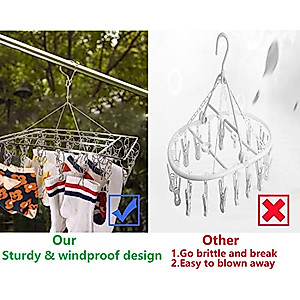 Mokife Clothes Sock Drying Rack with 36 Clips, Stainless Steel Underwear Dryer Swivel Laundry Hanger with Windproof Hook for Hanging Towels Bras Gloves Baby Clothes Indoor Outdoor