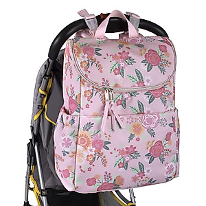 Multi-Function Floral Diaper Backpack and Travel Nappy Baby Bag with Changing Pad and Stroller Straps (Pink Floral)