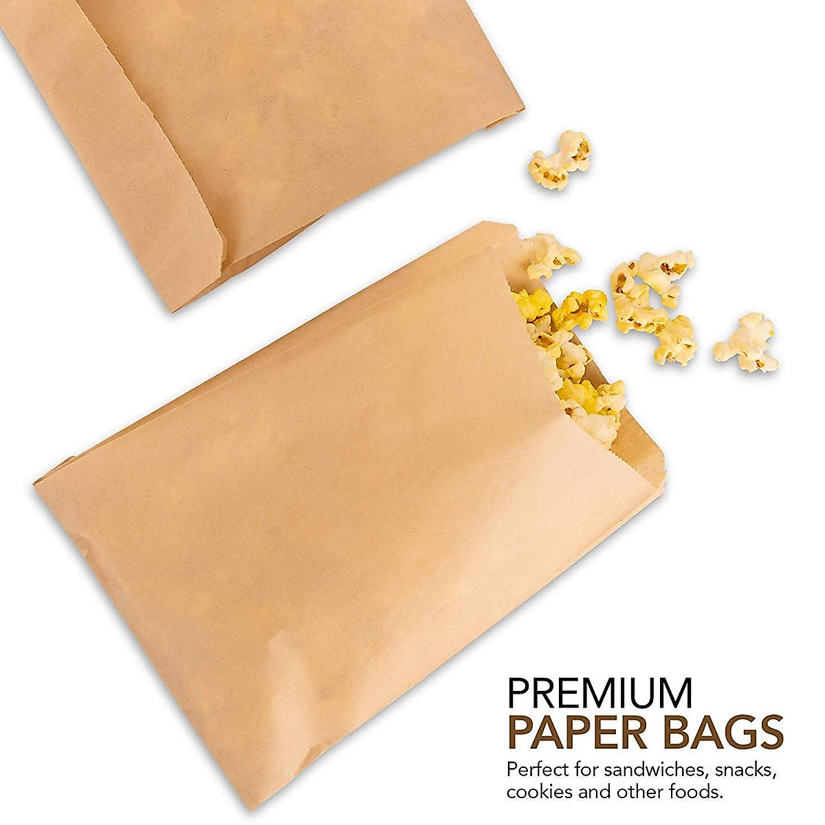 Paper Sandwich Bags Kraft Brown 200 Pack - Biodegradable and Compostable Food Grade Paper Bags - Unbleached Compostable Natural Kraft Paper Stock Bags for Bakery Cookies, Treats, Snacks, Sandwiches
