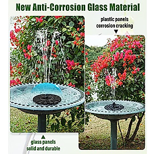 GAIZERL Solar Fountain Bird Bath Fountains Pump Upgraded 100% Glass Panel, Solar Powered Water Fountain with 8 Nozzles & 4 Fixers for Garden, Pond, Pool, Patio, Fish Tank, Outdoor - No Battery Needed
