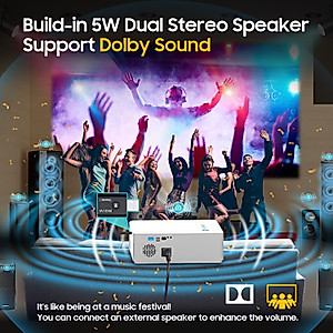 UUO Bluetooth Projector Upgraded 1080P Native Projector, Support 4K Video 300" Display Zoom ±50° Keystone,Compatible with TV Stick,PS4,X-Box,Laptop,iPhone Android for Home Theater(Brushed Silver)
