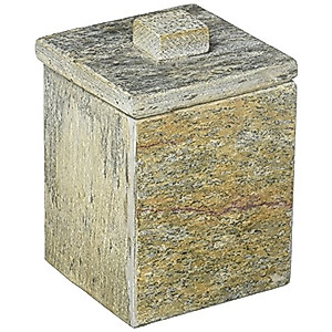 Creative Home Natural Slate Stone Cotton Ball Swab Holder Canister Jar for Cotton Rounds, Balls, Makeup Sponges, Bathroom Vanity Counter Top Storage Organizer