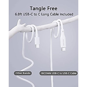 USB C Charger 65W, RICOMM GaN PPS Fast Charger Adapter Kit (Soft Silicone Cable Included) Travel Wall Charger Foldable Plug for MacBook, iPhone Pro Max, iPad, AirPods, Samsung Galaxy S22/S20/S10