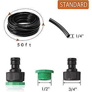 MSDADA Micro Drip Irrigation Kit, 50ft Garden Automatic Irrigation System, 1/4" Blank Distribution Tubing Hose Adjustable Nozzle, Plant Watering Kit for Garden, Patio, Greenhouse, Flower Bed, Lawn