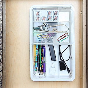 Home-X Drawer Organizer with Sliding Top Compartment, The Perfect Addition to Any Kitchen, White (12"L x 7"W x 2.25"H)