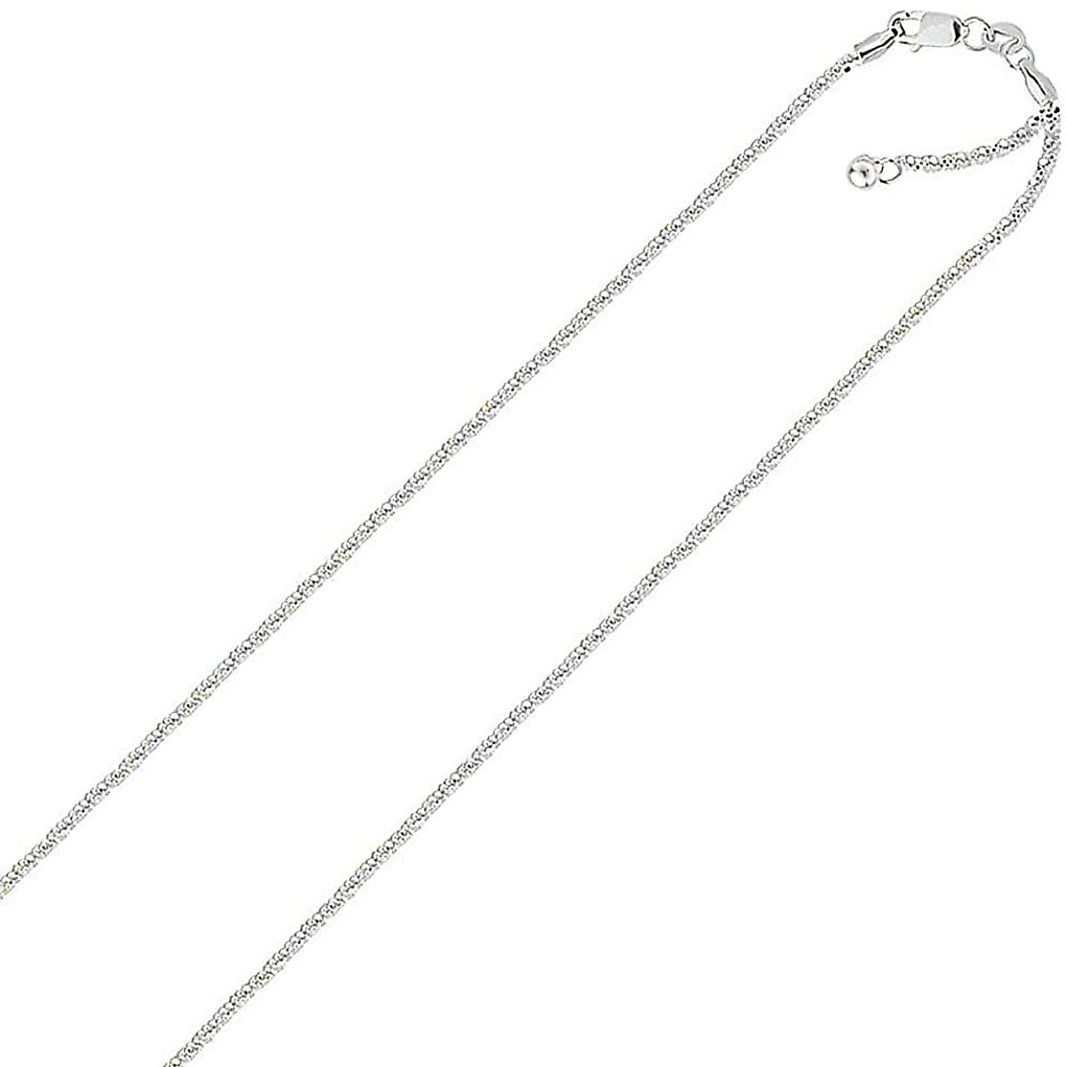 Savlano 925 Sterling Silver Solid 1.5MM Sparkle Crisscross Roc Adjustable Bolo 14-24 Inch Chain Necklace For Women - Made in Italy Comes With a Gift Box (White)