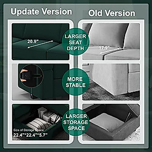 Belffin Convertible Sectional Sofa with Chaise Velvet L Shaped Sofa Couch Modular Sectional Sofa with Storage Green