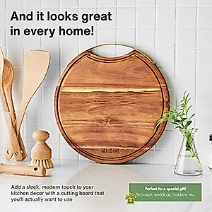 Vintorio Wooden Cheese Board - Round 12" Serving Plate with Handle for Meat, Snacks, Fruit, Desserts, and Charcuterie
