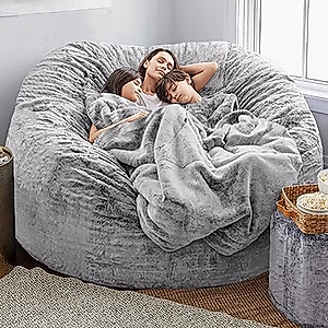 ZGLCQSGY Bean Bag Chair Cover 5ft Fluffy Bean Bag Chairs for Adults PvFur Light Grey BeanBag Cover Living Room Furniture