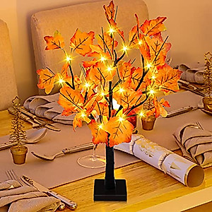 2 Pack 24-inch Fall Lighted Maple Tree, 48 LED Lights, Thanksgiving Decoration Table Tree, Battery Operated DIY Artificial Tree, Centerpieces Decor Tree for Home Desktop Autumn Harvest Tabletop Indoor