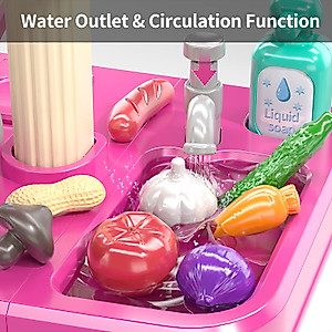 TEMI 2-in-1 Kitchen & Grill Playset for Kids - With 60-Piece Accessories, Sounds & Lights | Pretend Play Kitchen Set for 3+ Year Old Girls & Boys