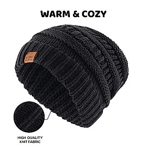 Market & Layne Beanie for Women - Warm Winter Beanies Women Thick Chunky Knit Black Beanie Hats for Women Winter Hats for Women (Black)