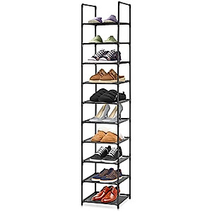 Hossejoy 10 Tier Shoe Rack, Metal Shoe Shelf Storage, Tall Vertical Storage Organizer Stand, Home Shoe Tower with Non-Woven Fabric for Narrow Space, Cloakroom, Entryway, Grocery Room (Black)