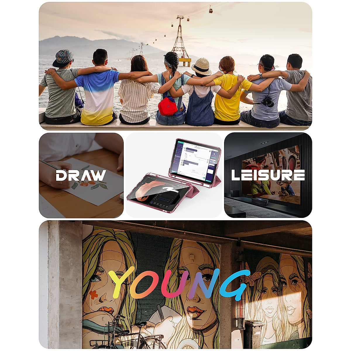 INFILAND Compatible with iPad 10th Generation Case 2022, iPad Case 10th Generation 10.9 Inch, Full Crystal Clear with Slot for Pencil & Charging Adapter, Rose Pink