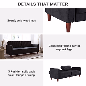 DHP Ivana 82 Inch Futon Sofa Bed in Velvet Fabric, Upholstered Couch Sleeper with Tufted Back, Mid-Century Modern, Black