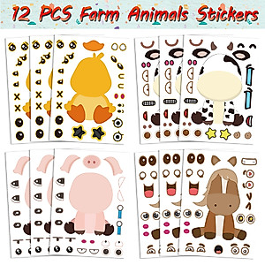 Farm Animals Party Favors Set 84 PCS Barnyard Animal Masks Sticker Keychains Straw Slap Bracelet Rubber Pigs Gift for Kids Birthday Party Baby Shower Goodie Bag Fillers Supplies