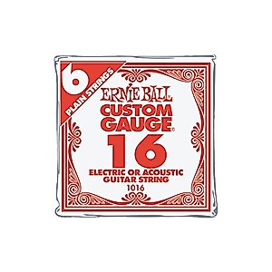 Ernie Ball Nickel Plain Single Guitar String .016 Gauge 6-Pack