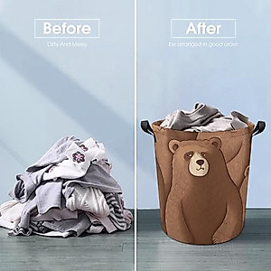 Laundry Hamper Brown Bear Freestanding Laundry Basket Thickened Waterproof Collapsible Clothes Hamper Storage for Clothes Toys Dorm And Family