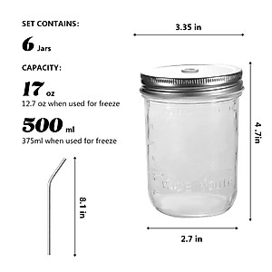 OAMCEG 6 Pack Mason Jars 16 OZ Smoothie Cup 16 OZ with Lids and Straws, Regular & Wide Mouth Mason Jar, 100% Recycled Sipper Mason Jar Drinking Glasses/Jars/Mugs, One Size