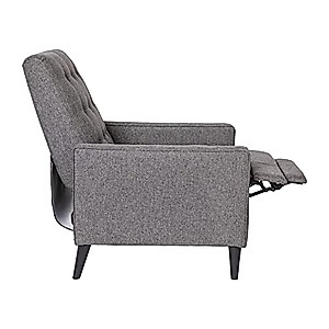 Flash Furniture Ezra Pushback Recliner - Mid-Century Modern Gray Fabric Upholstery - Button Tufted Back - Residential & Commercial Use Grey