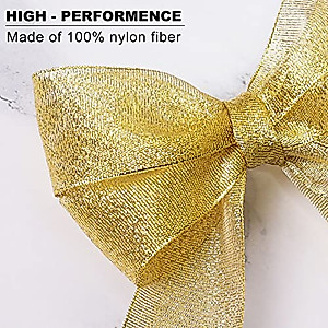 Glitter Metallic Gold Ribbon 1/4 Inch 25 Yards, Sparkly Fabric Ribbon Perfect for Crafts, Sewing, Gift Package Wrapping for Christmas, Easter, Valentines Day, Birthday