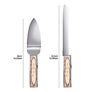 Rustic Wedding Cake Knife and Server Set Natural Wood Handle Cake Cutting Set Christmas Decoration Country Cake Server Set Rustic Wedding Decorations Wedding Gift