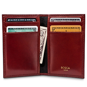 Bosca Men's Leather Card Holder Wallet – Italian Full Grain Vegetable Tanned Credit Card Case – 6 Card Slots, 2 Receipt Wells – Classic Glossy Finish – Gift-Ready Packaging - Dark Brown