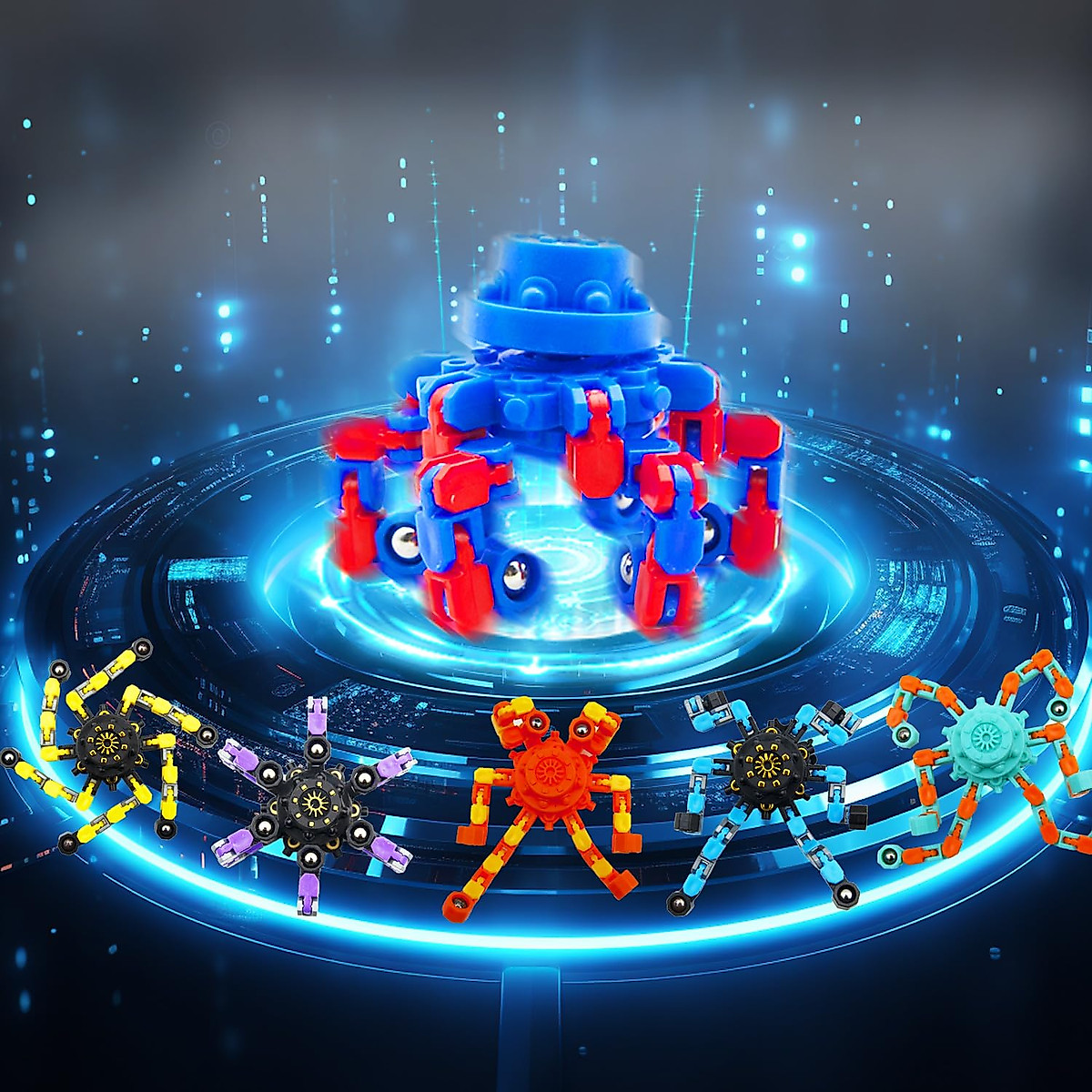 Easter Basket Stuffers Transformable Fidget Spinners,9Pcs Funny Sensory Fidget Toys Adults Deformable Chain DIY Robot Spinner,Fingertip Stress Relief Gyro Toy Easter Basket Stcoking Stuffer for Kids