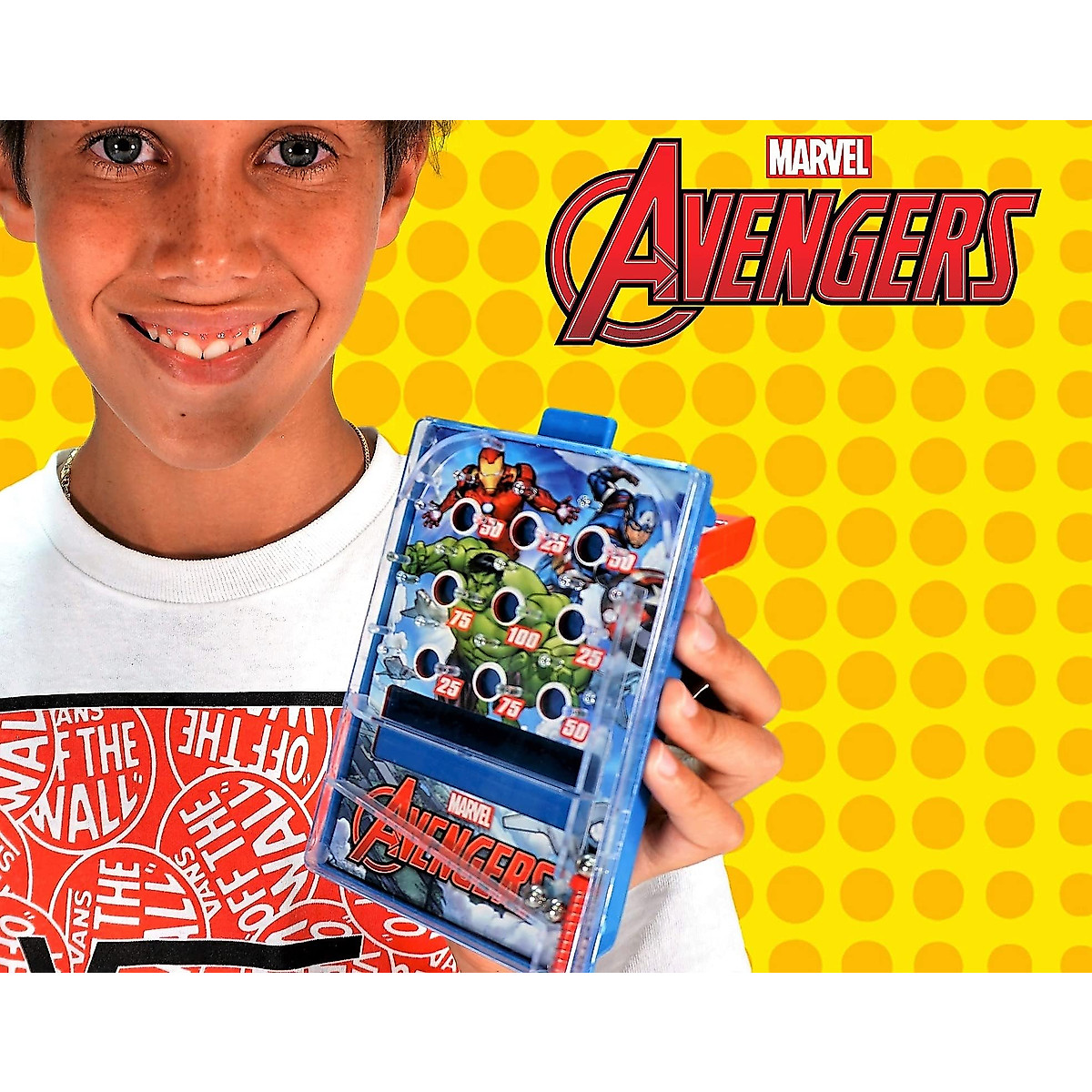 JARU Marvel Avengers & Spiderman Mini Pinball Machine for Kids (2 Toys) Handheld Games & Office Desk Games. Retro Vintage Toys Table Top Arcade Games. AB-6807-2