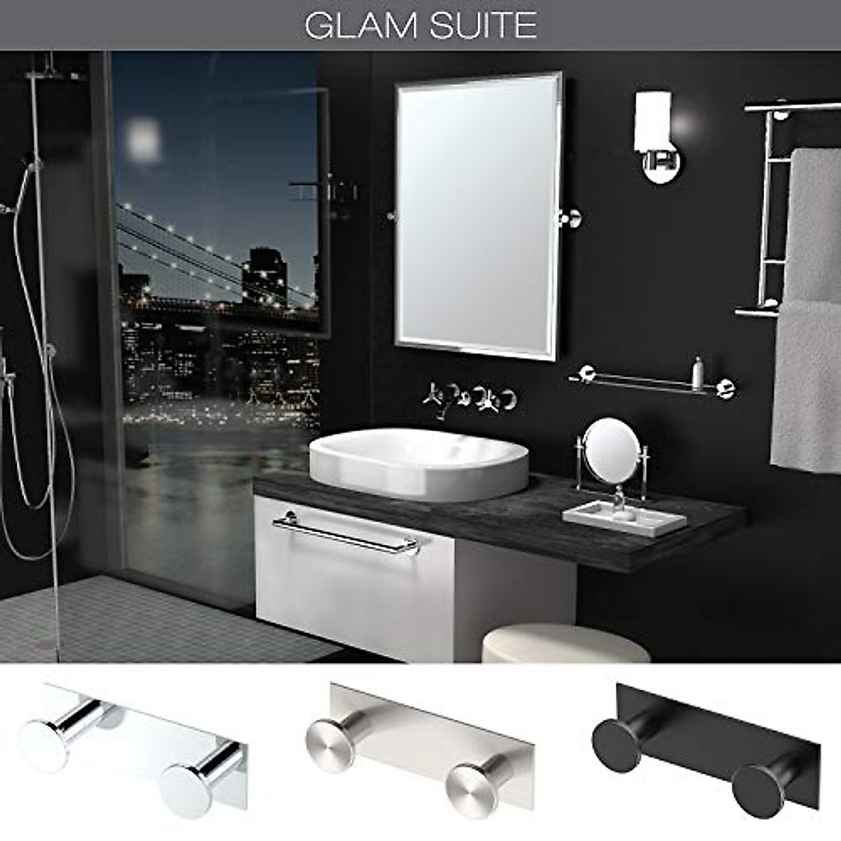 Gatco 1284 Modern Glam Double Hook, Chrome/Wall Mounted Two Hooks with 6.50" Mounting Base