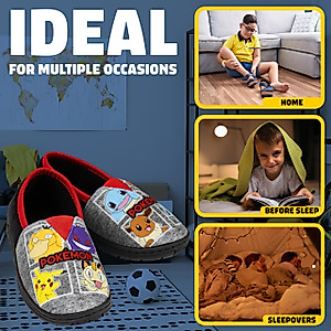 Pokemon Boys Slippers, Pikachu Bulbasaur Soft Kids Shoes, Gifts for Boys(Black/Red, 12.5 US)