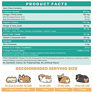 Dog Allergy Relief Freeze Dried Chews, with Probiotics, Colostrum for Immune Health, Anti Itch & Seasonal Allergies & Scratching, Omega 3 for Skin & Coat Health, Stop Pawlicking, Hot Spots, Shedding