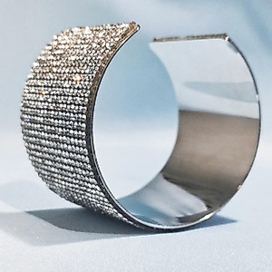 Jojomina Silver Crystal Arm Cuff Rhinestone Bangle Bracelet for Women Stretch Prom Bracelet Jewelry for Party Wedding Dating