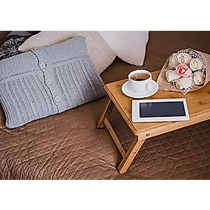 Francois et Mimi Bamboo Multi-Position Adjustable Serving Bed Tray with Drawer (Bamboo 22", Slate Blue)
