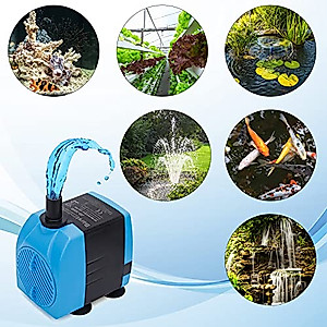 HUWLUIWA 120GPH Submersible Water Pump with 3.3 ft Tube,6W Mini Ultra Quiet Fountain Water Pump with 3 Nozzles for Aquariums, Pond, Fish Tank, Water Feature