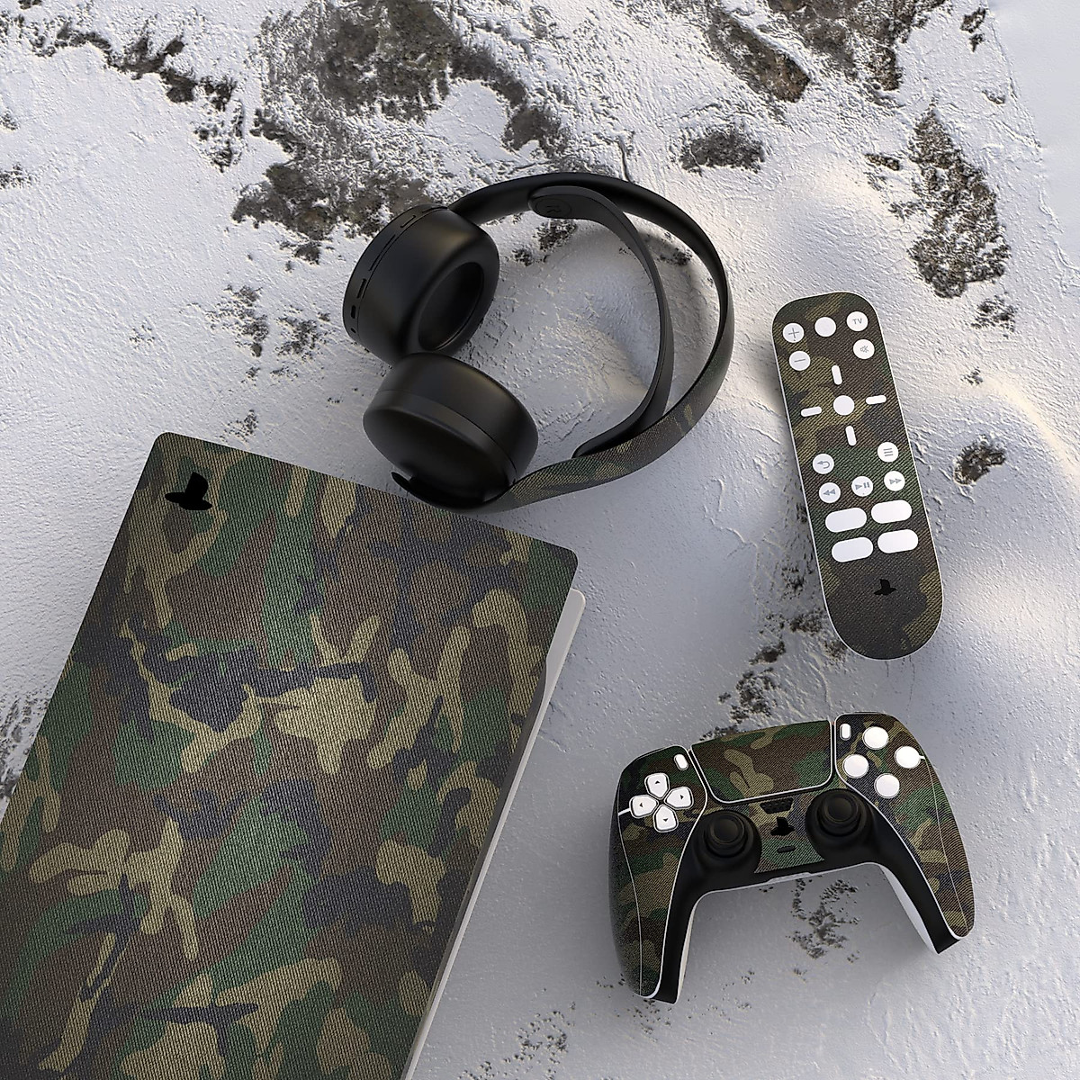 PlayVital Army Green Camouflage Full Set Skin Decal for ps5 Console Digital Edition, Sticker Vinyl Decal Cover for ps5 Controller & Charging Station & Headset & Media Remote