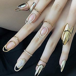 HAHA&TOTO Statement Fingernail Ring for Girls Women Silver Plated Full Zircon Adjustable Finger Tip Ring Fashion Ring Cocktail Party Accessory