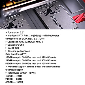 Kingston A400 SSD Internal Solid State Drive 120GB 240GB 480GB 2.5 inch SATA III (960GB)