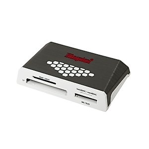 Kingston Digital USB 3.0 Super Speed Multi-Card Reader for SD/SDHC/SDXC/microSD/MS/Compact Flash CF Cards (FCR-HS4), White, Brushed Nickel