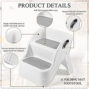 Geetery 2 Step Stool for Kids Toddler Step Stool with Handles and Slip Resistant Soft Grips for Bathroom Sink and Potty Training, Foldable and Integral Kitchen Stool Helper