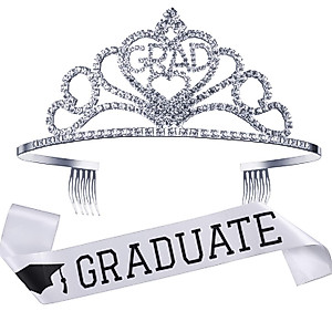Chinco 2024 Graduation Party Supplies Kits, Glittered Metal Graduation Princess Grad Crown Tiara and Graduated Sash, Ideal Gifts for Graduation Party Decorations Grad Decor Favors (White)