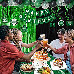 Green and Black Party Decorations, Green Birthday Decorations for Men Women Boys Girls with Green Happy Birthday Banner Tablecloth Fringe Curtains Streamers Confetti Balloons, Green Party Supplies
