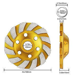 SUNJOYCO 4" Concrete Grinding Wheel, 4 inch 12-Segment Heavy Duty Turbo Row Diamond Cup Grinding Wheel Angle Grinder Disc for Granite Stone Marble Masonry Concrete