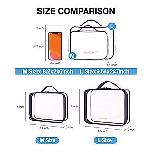 BAGSMART TSA Approved Clear Toiletry Bag, 2 Packs Quart Size Water Resistant Makeup Cosmetic Bags for Women, 2 Sizes Airport Airline Travel Essential Carry On Organizer with Handle Large Opening