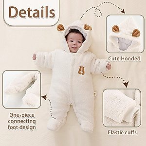 XIFAMNIY Newborn Fleece Footie Jumpsuit Hooded Warm Thicken Winter Outwear Snowsuit for Baby Girls and Boys