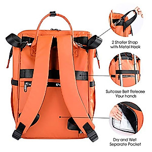 BesyPro Diaper Bag Backpack Large Maternity Nappy Bag Changing Bags with Insulated Pockets Stroller Straps,Waterproof and Stylish,Orange