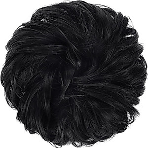 FESHFEN Large Jet Black Synthetic Fiber Messy Bun Hair Piece, 1.94 oz