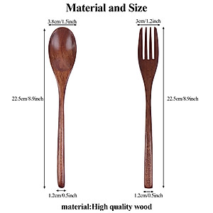 12 Pieces Wooden Spoons Forks Set Kitchen Tableware Reusable Eco-Friendly Natural Wood Dinnerware Utensil Wooden Fork Practical Japanese Wood Cutlery for Cooking Stirring Eating