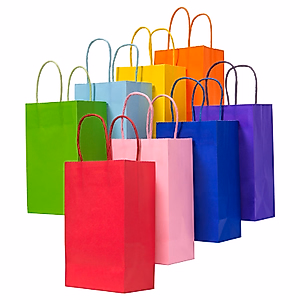 Florskoye Gift Bags 24 Pieces Kraft Paper Party Favor Bags with Handles, 8 Colors Rainbow Goodie Bags Candy Bags Bulk for Kids Birthday, Baby Shower, Christmas, Parties, Wedding (Small Gift Bags 5.1 x 3.1 x 8.2 Inch)
