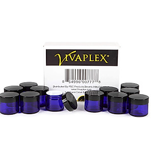 Vivaplex, 12, Cobalt Blue, 2 oz, Round Glass Jars, with Inner Liners and black Lids